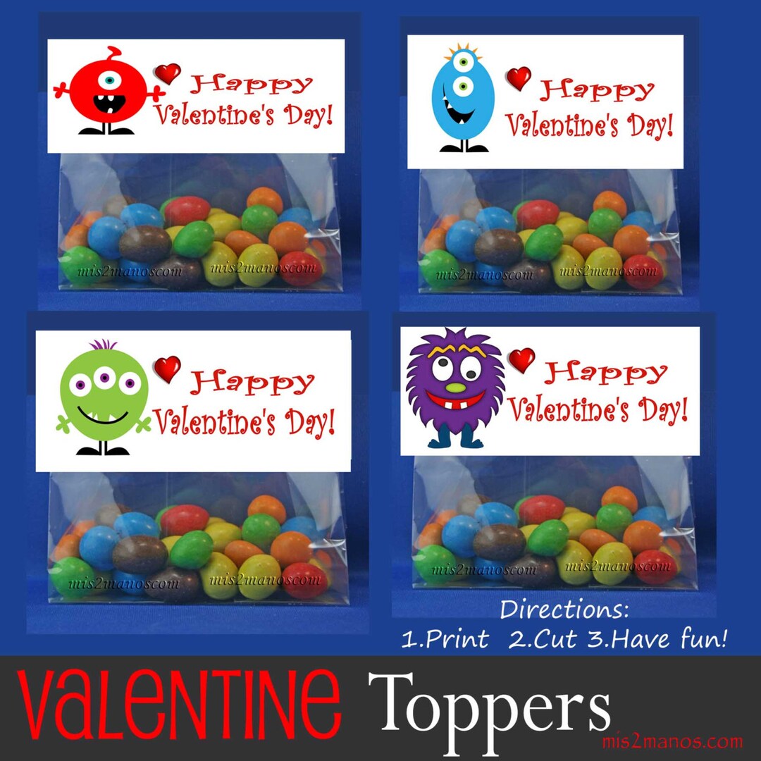 Monster Treat Bag Topper -valentine's Day Candy Bag Favors Printable ...