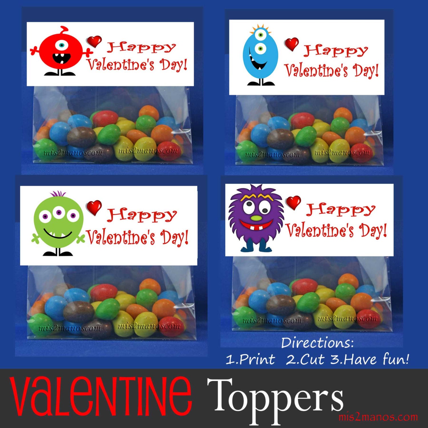 Monster Treat Bag Topper valentine's Day Candy Bag Favors - Etsy