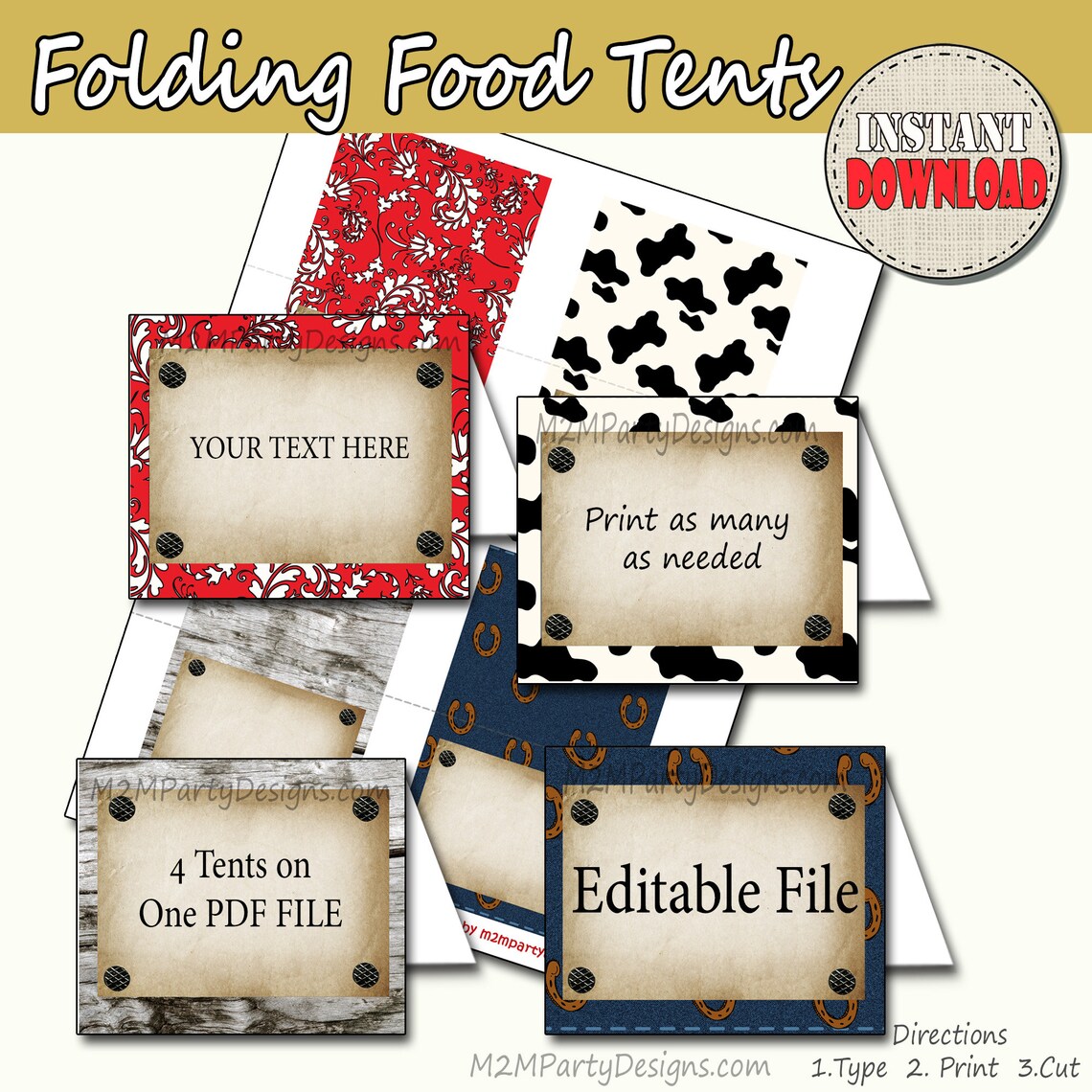 Western Food Tent Signs Editable Cowboy Food Tent Printable - Etsy