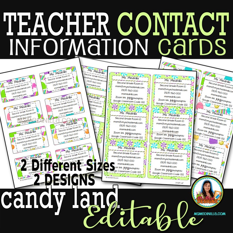 2 EDITABLE Teacher Contact Card Templates Back to School - Etsy