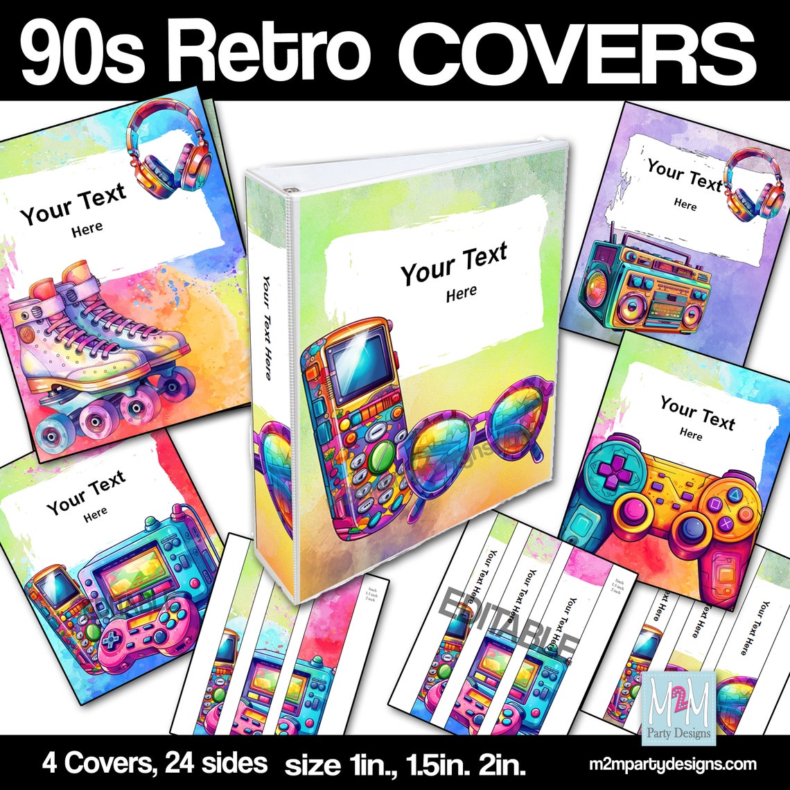 90s Retro Binder Covers: Editable Student Teacher Set (PDF) - Etsy