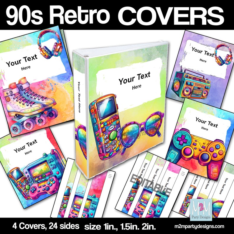 90s Retro Binder Covers: Editable Student Teacher Set (PDF) - Etsy