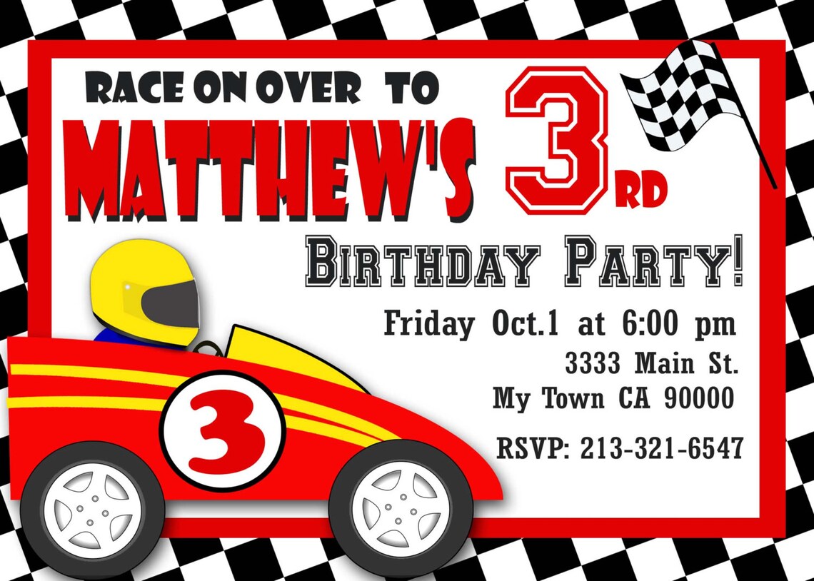 Race Car Invitation Race Car Birthday Party Invitation | Etsy