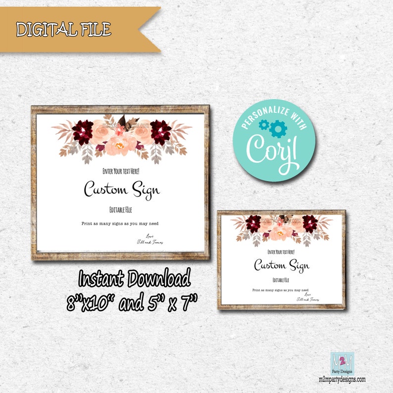 Custom Floral Sign Template Instant Download DIY Editable - Etsy