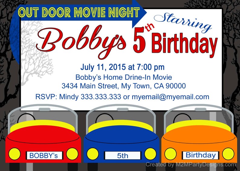 Movie Night DRIVE-IN Movie Printable Invitation Party Invitation ...
