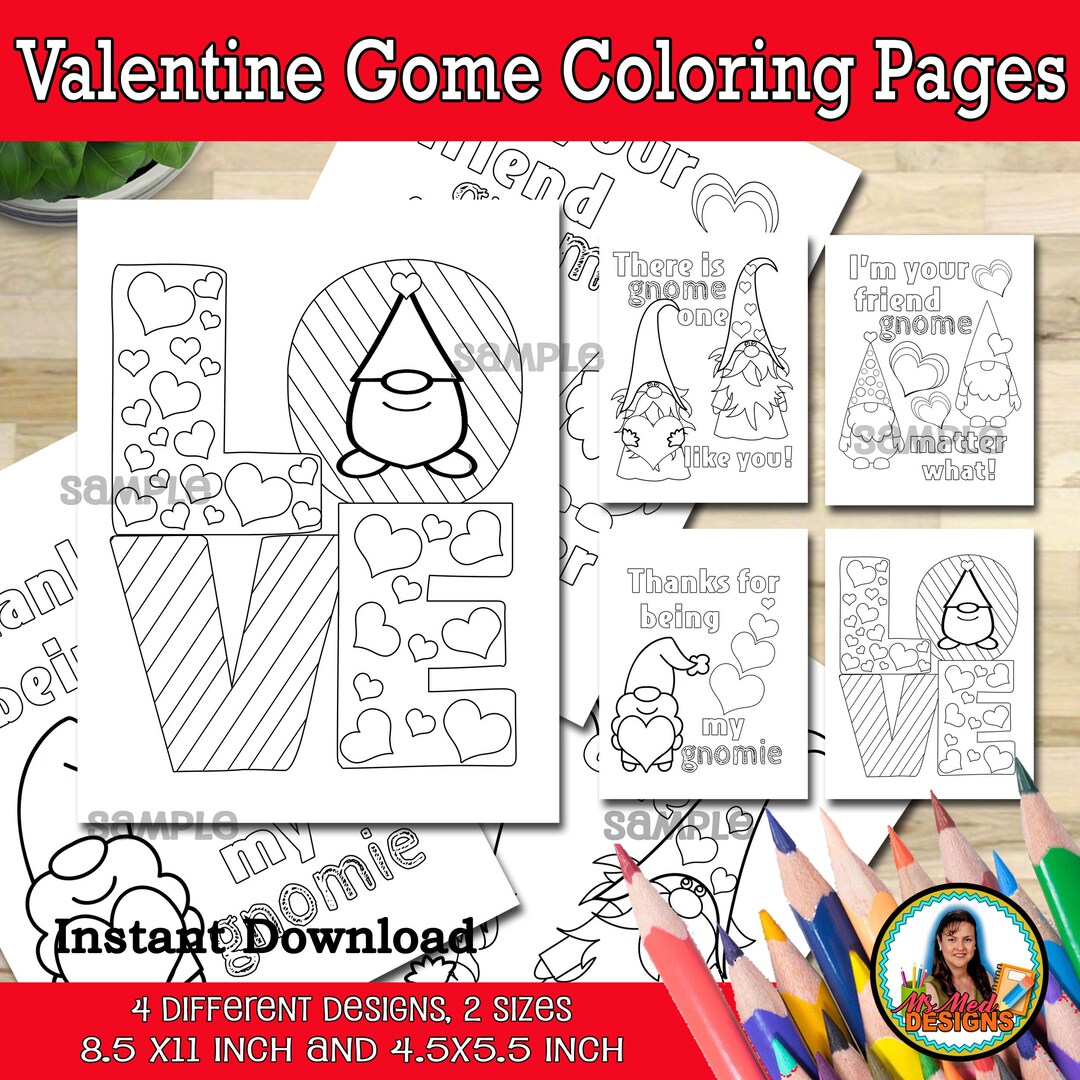 Valentine Gnome Coloring Pages: Kids & Adults (PDF Printable) - Etsy
