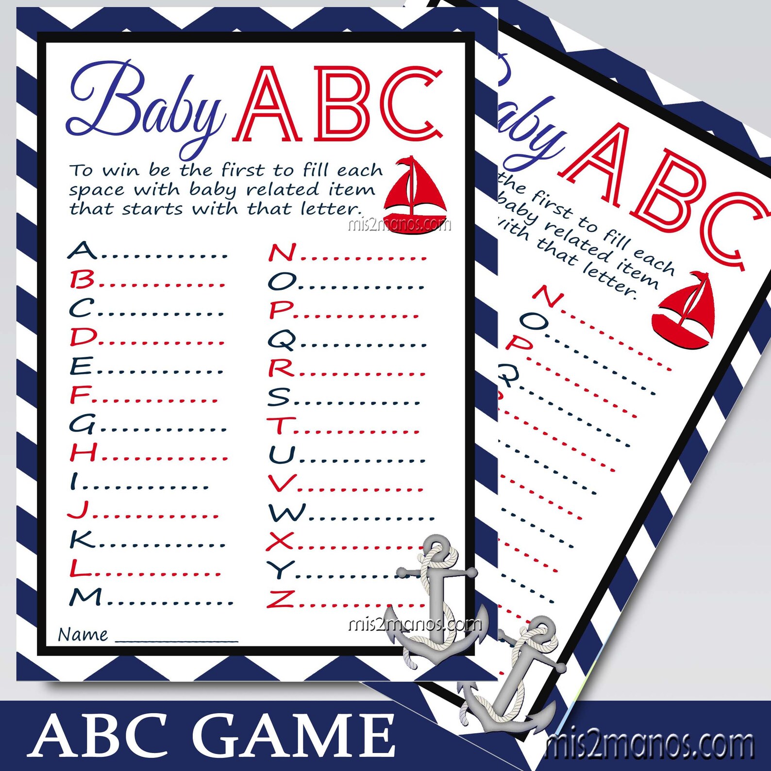 Nautical Chevron Baby Shower Game Cards Bundle Set of 9 Shower - Etsy