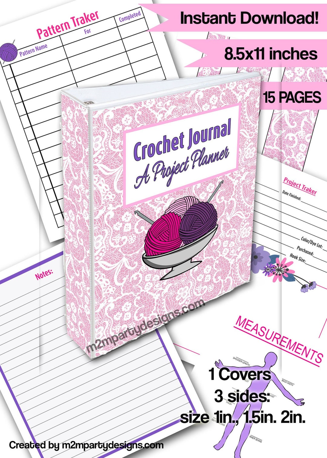 Crochet Journal Planner, Pink Printable Crochet Journal, Crochet ...