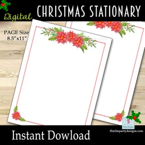 Printable Christmas Stationery: Poinsettia Letter Paper (digital ...