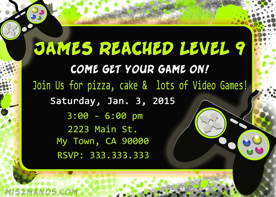 Gamer, Gaming Birthday Party, Printable Birthday Invitation, Vidoe ...