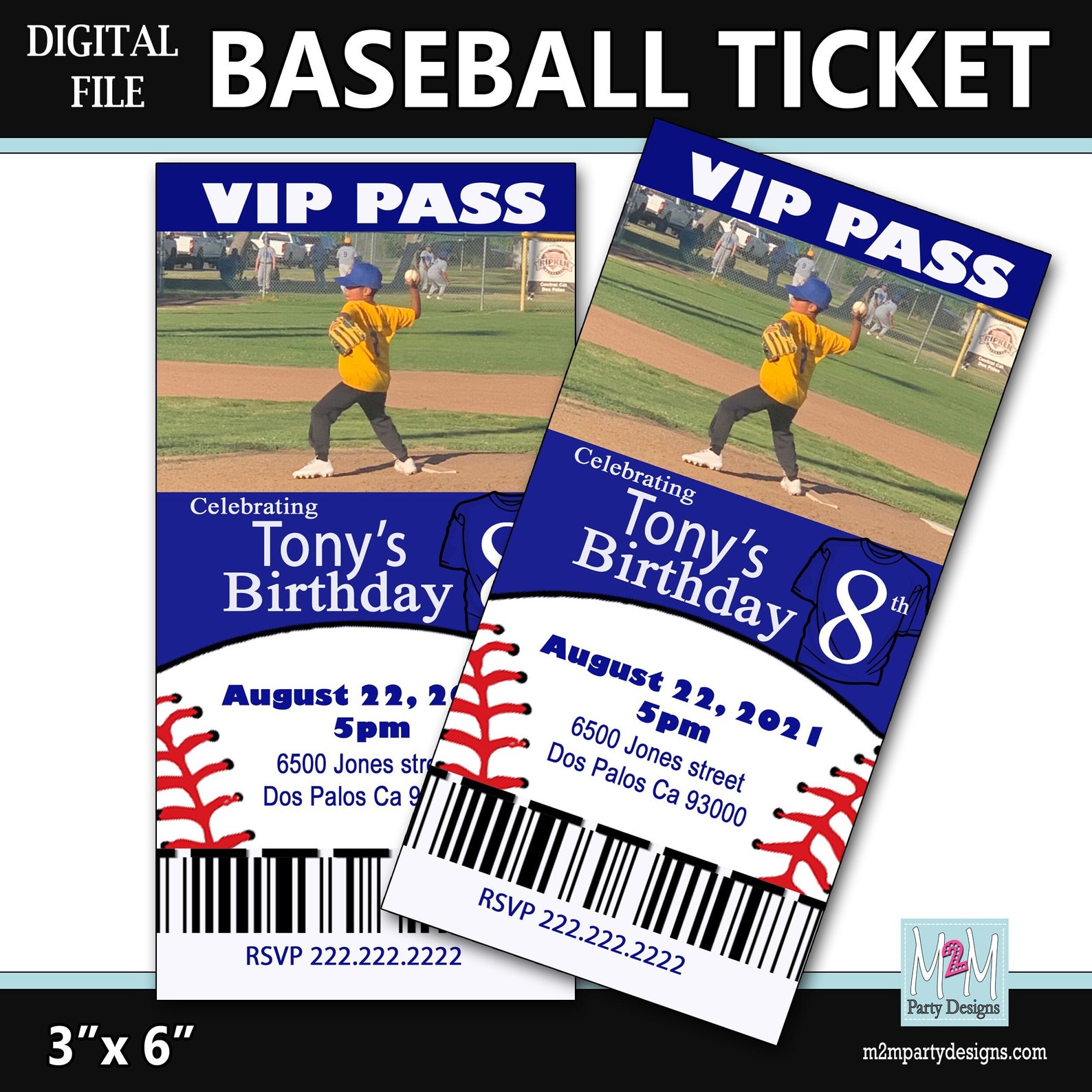 Baseball Theme Party Printable Ticket Invitations, One Hour Printable ...