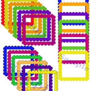 Circle Chalk Digital Frame, Round Printable Tag, Scalloped Circle ...