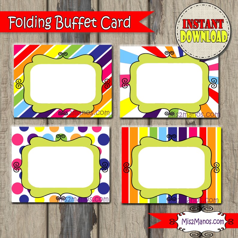 Rainbow Party EDITABLE Folding Buffet Card Food Tag Label - Etsy