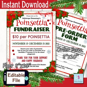 Poinsettia Fundraiser Flyer Flyer & Order Form, Instant Download ...