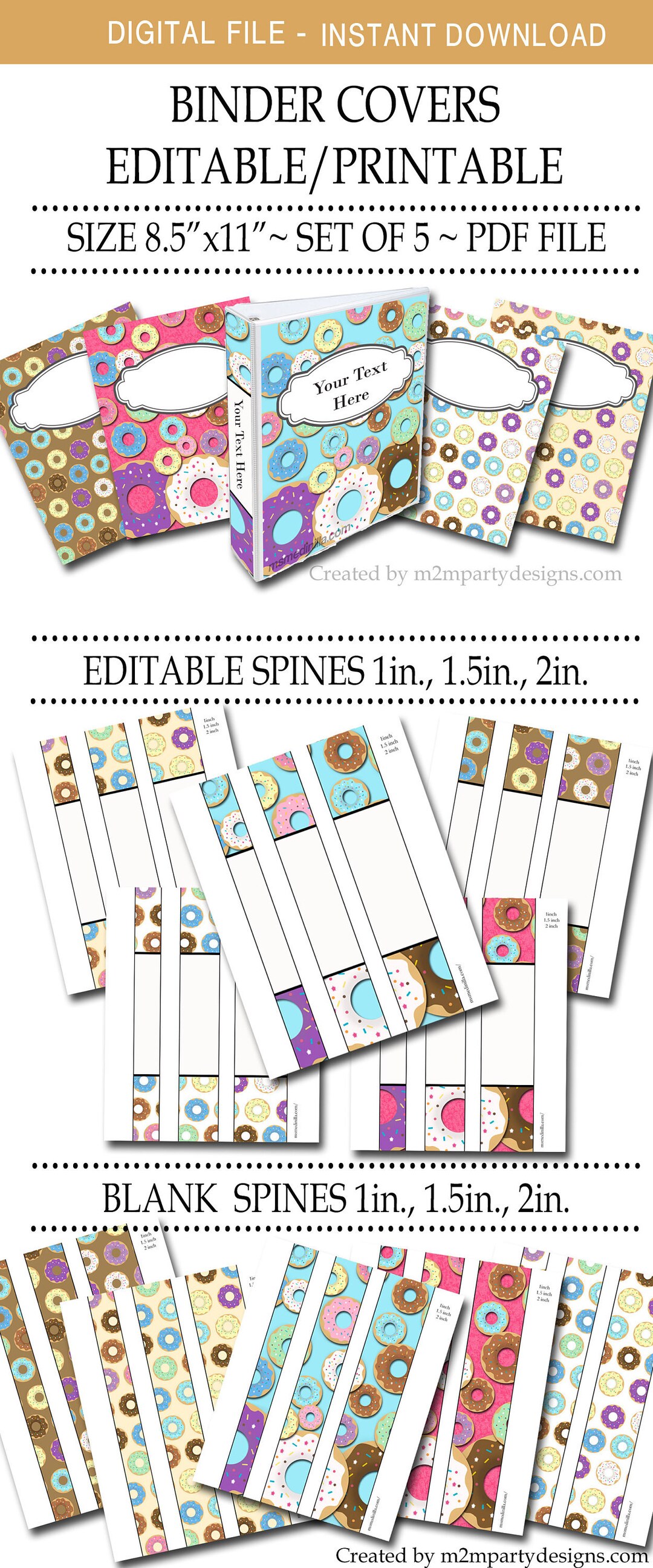 Donut Binder Cover Printable Editable Donuts Binder Covers Super ...