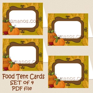 Fall Leaves Autumn Food Tent Printable Buffet Cards Set of 4 Blank Food ...