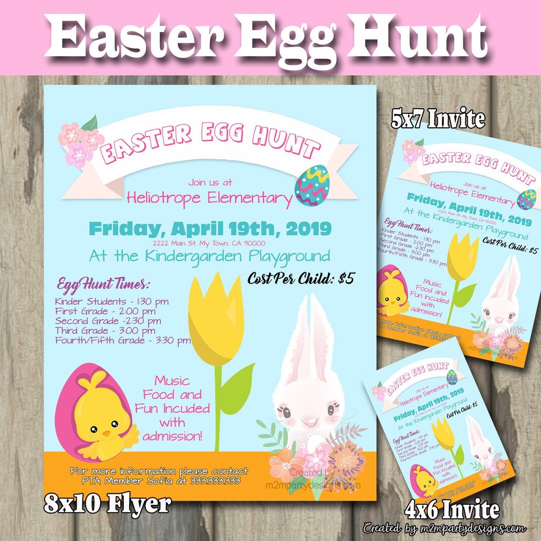 Easter Egg Hunt Flyer. Printable Invite Easter Party Invitation, Pto ...
