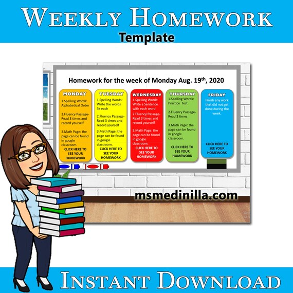 Homework Distance Learning Template Virtual Classroom Easy - Etsy