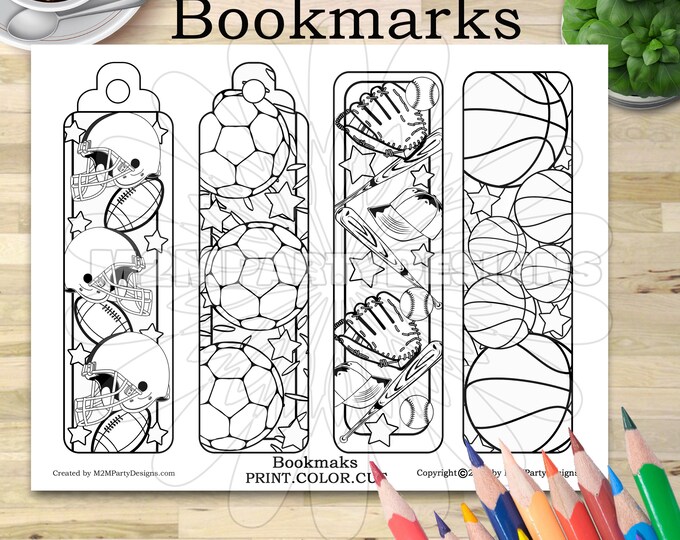 Printable Coloring Sports Bookmark | Kids Soccer Basketball Football ...