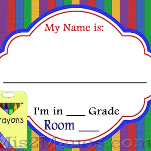 Crayon Student Name Tags, Back to School (digital Download) - Etsy