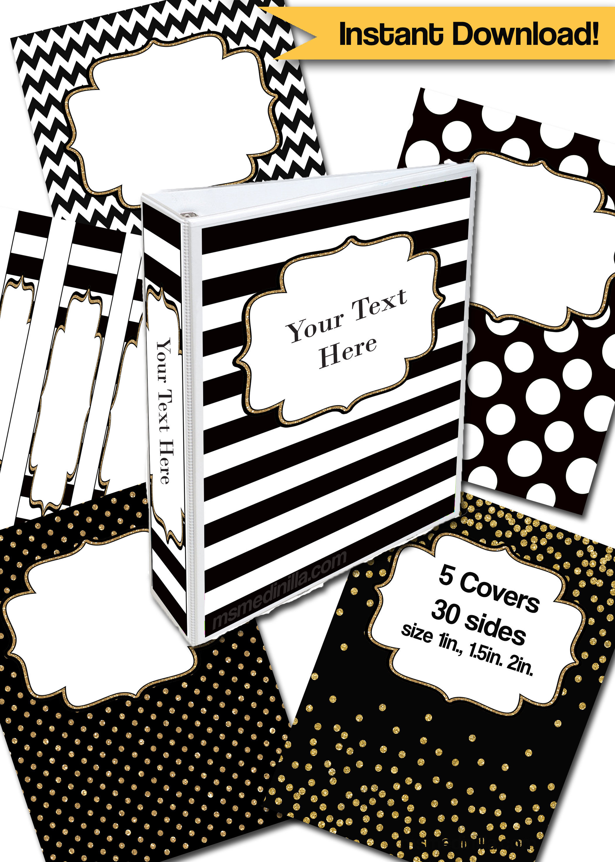 Binder Cover Printable Editable Black,white, Gold Binder Covers Super ...