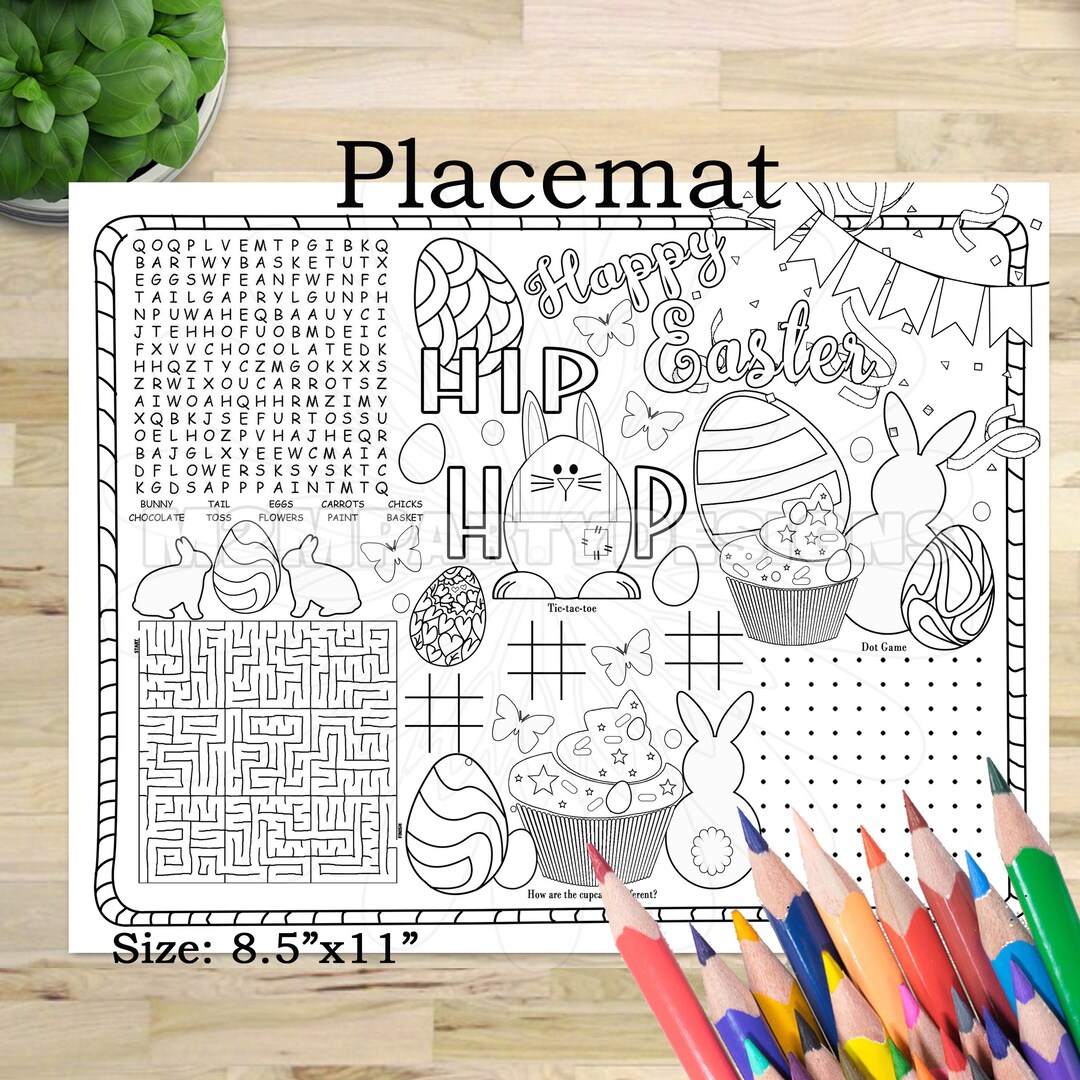 Easter Place Activity Placemat and Bookmark Coloring, Holiday Coloring ...