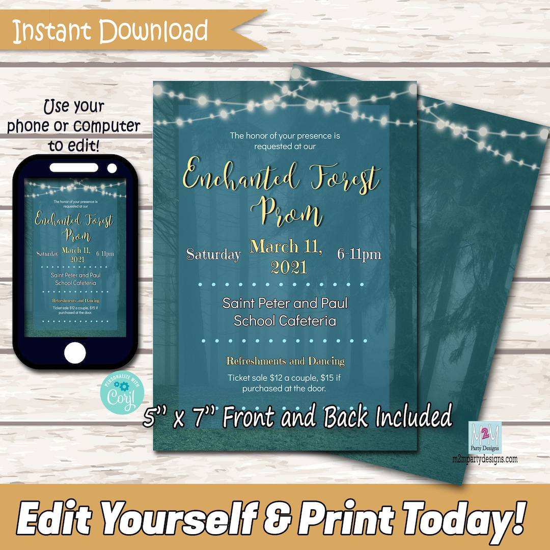 Enchanted Forest Prom Invitation With String Lights. Printable ...