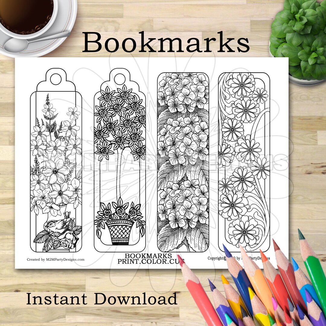 Flower Bookmark Coloring Bookmarks Adult Bookmark, Spring Coloring ...