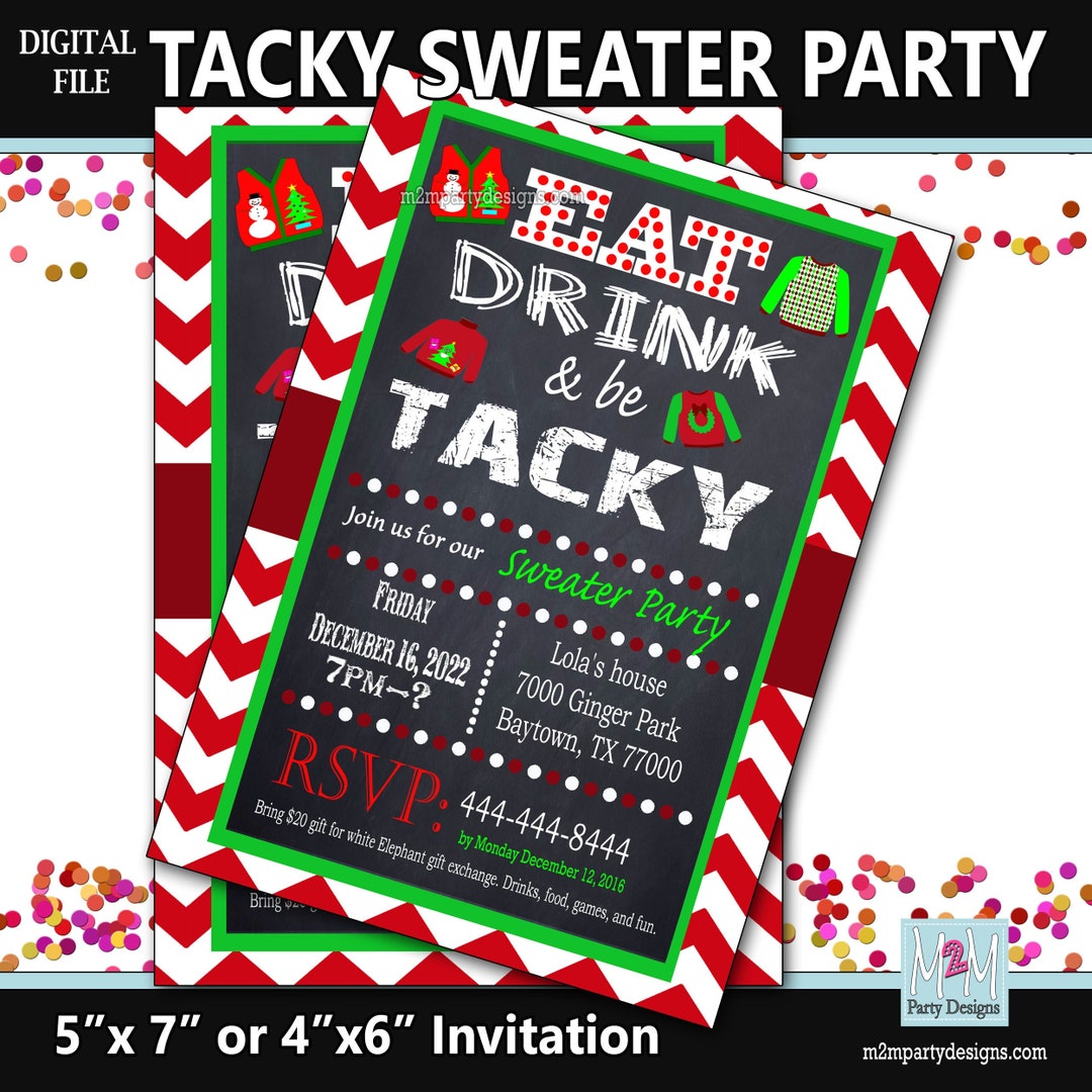 Tacky Sweater Party Invitation Chevron Red Chalkboard Uly Sweater ...