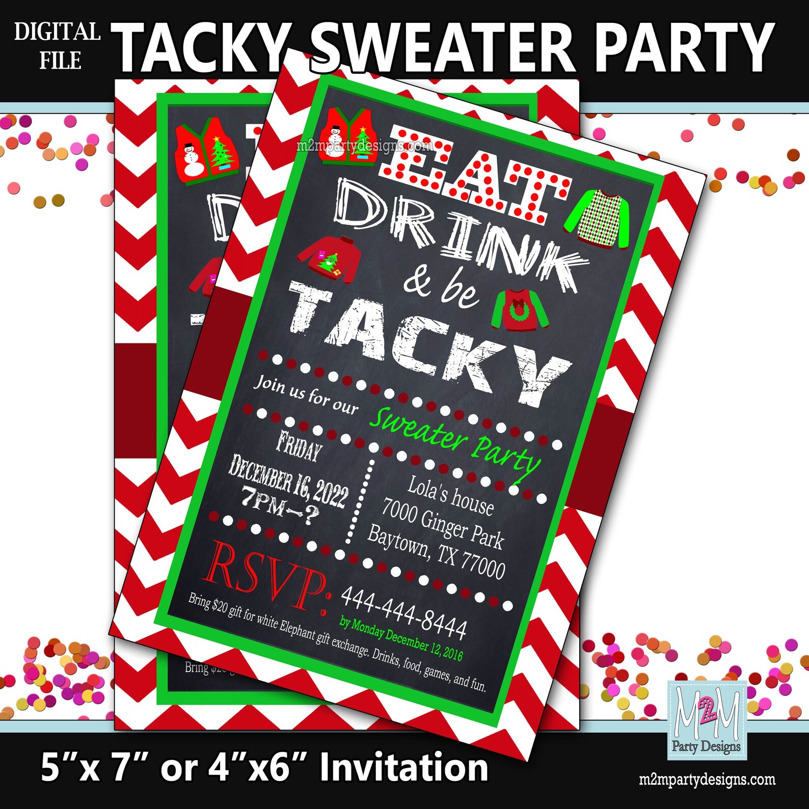Tacky Sweater Party Invitation Chevron Red Chalkboard Uly - Etsy
