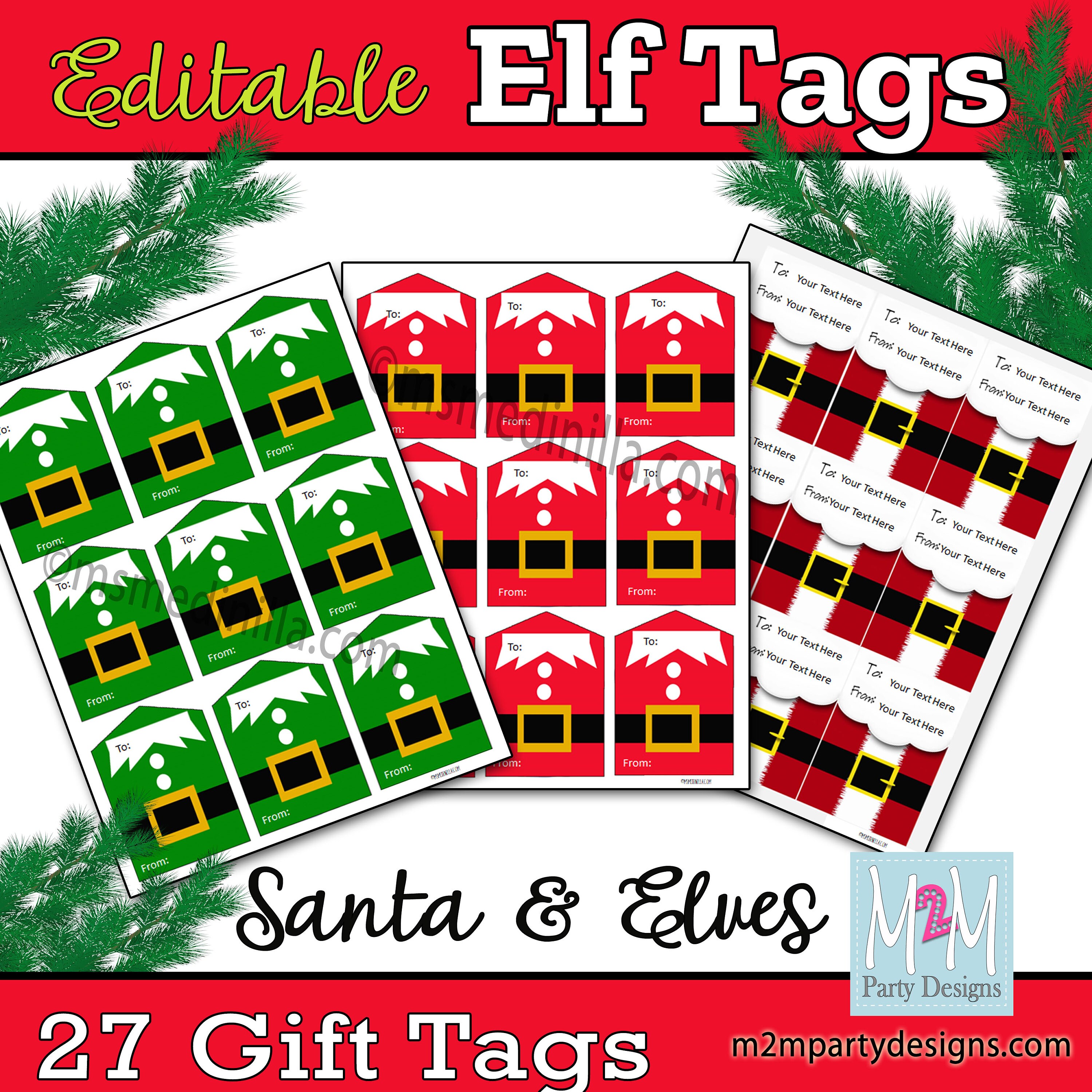 Elf Tags Printable Santa and Elves Gift Tags christmas | Etsy