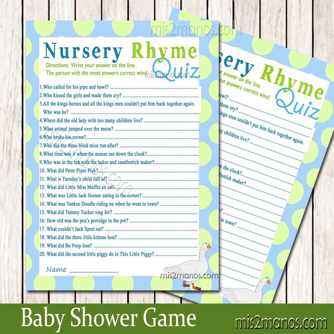 Nursery Rhyme Quiz Game, Baby Shower Printable Baby Blue Game Instant ...