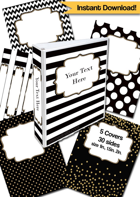 Paper Paper & Party Supplies Binder Cover Printable Editable Black ...