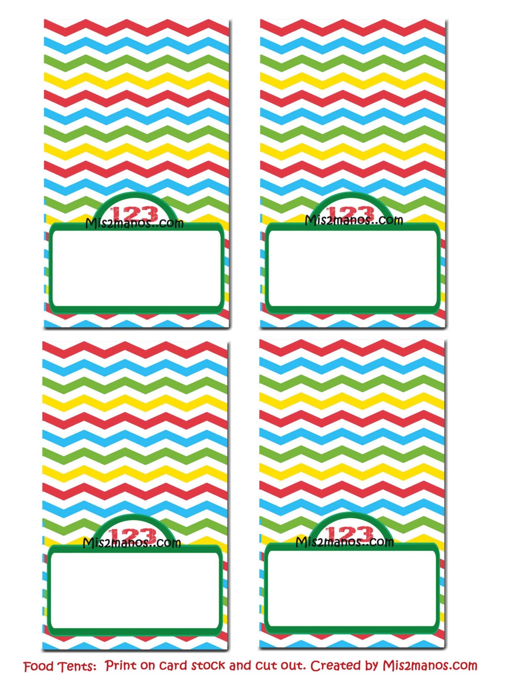 Chevron 123 Food Tent Printable Buffet Cards Set of 4 Blank Food Cards ...