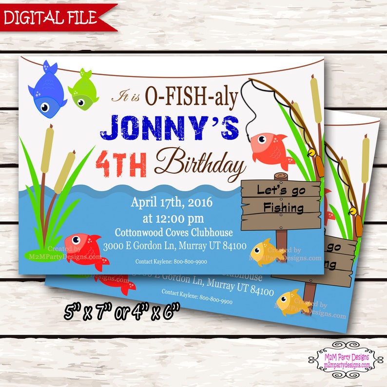 Fishing Birthday Party Invitations Fish Themed Invite Wood | Etsy