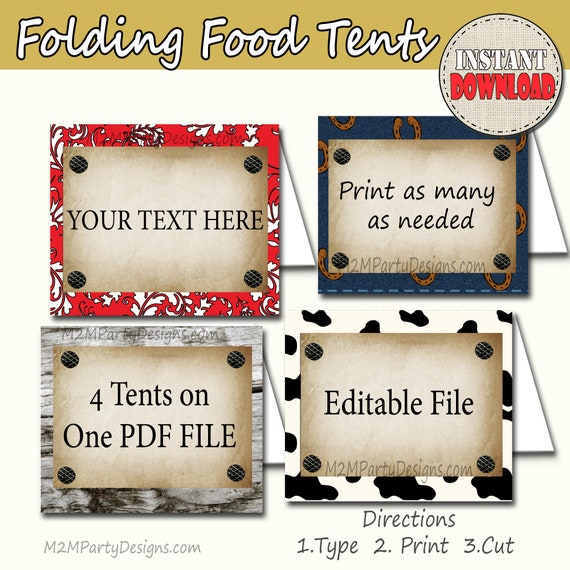 Western Food Tent Signs Editable Cowboy Food Tent Printable - Etsy