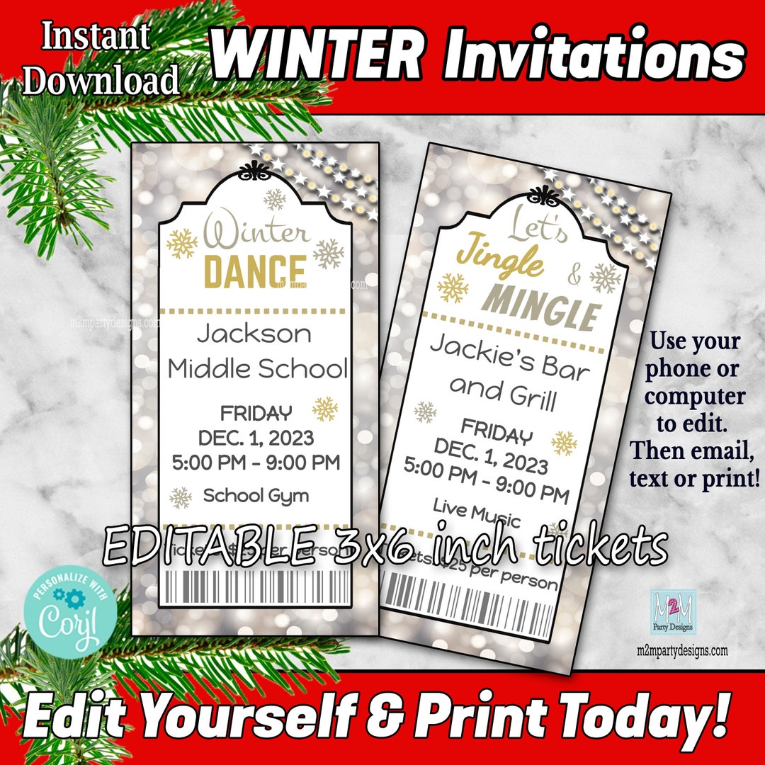 Winter Dance Tickets / Jingle Mingle Christmas Party Invitation ...