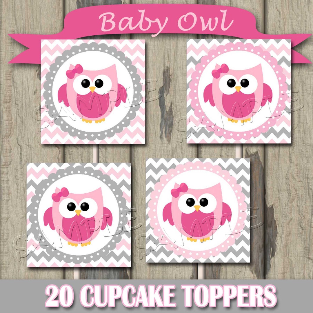 Pink Baby Owl Cupcake Toppers, Birthday Favor Tags Printable DIY ...