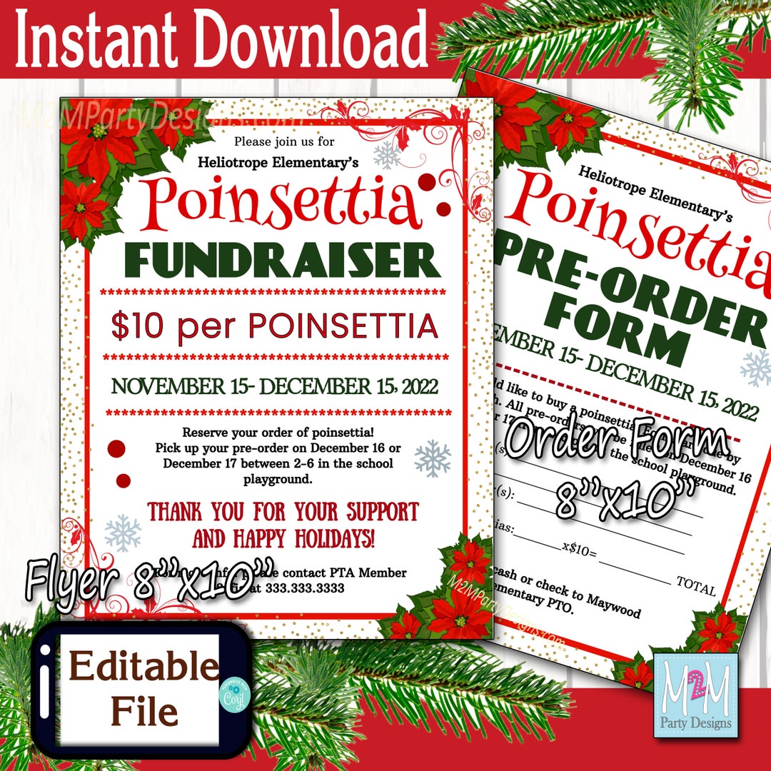 Poinsettia Fundraiser Flyer Flyer & Order Form, Instant Download ...
