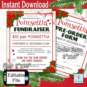 Poinsettia Fundraiser Flyer Flyer & Order Form, Instant Download ...