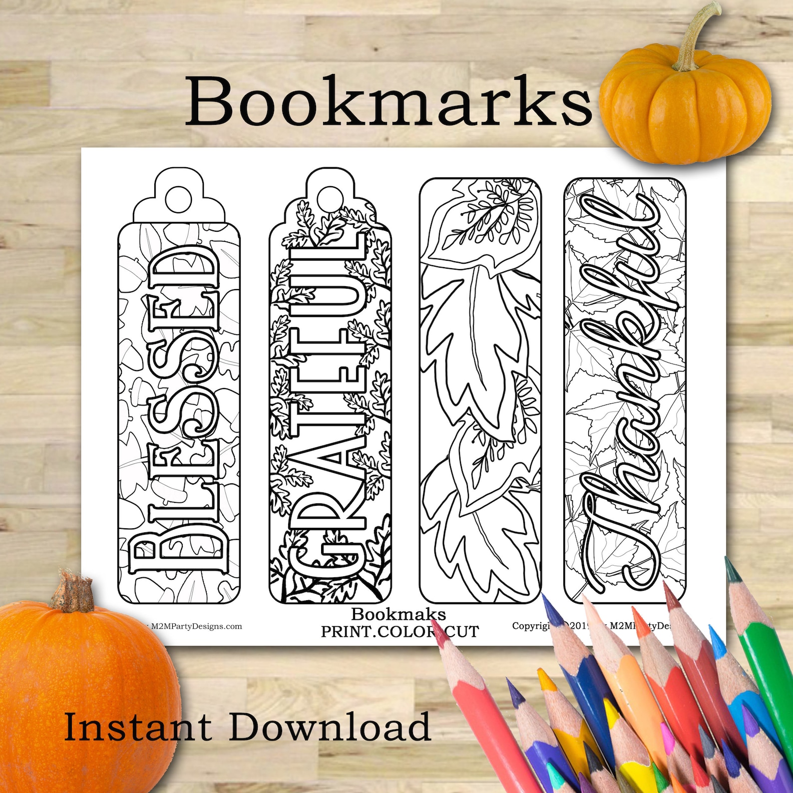 Thanksgiving Bookmark Coloring Bookmarks Bookmark Thankful | Etsy