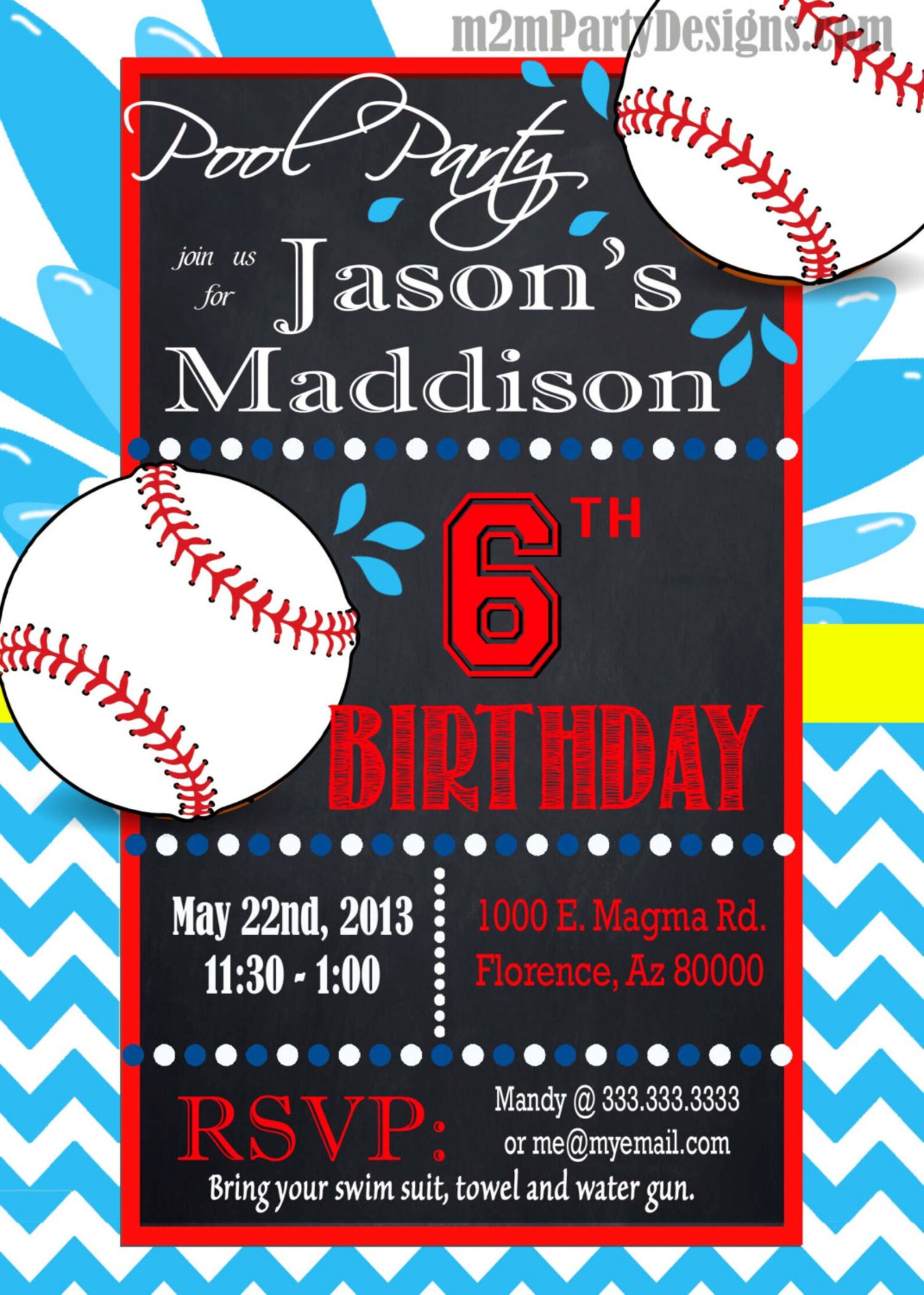 Baseball Pool Party Invitation Custom Pool Party Water - Etsy