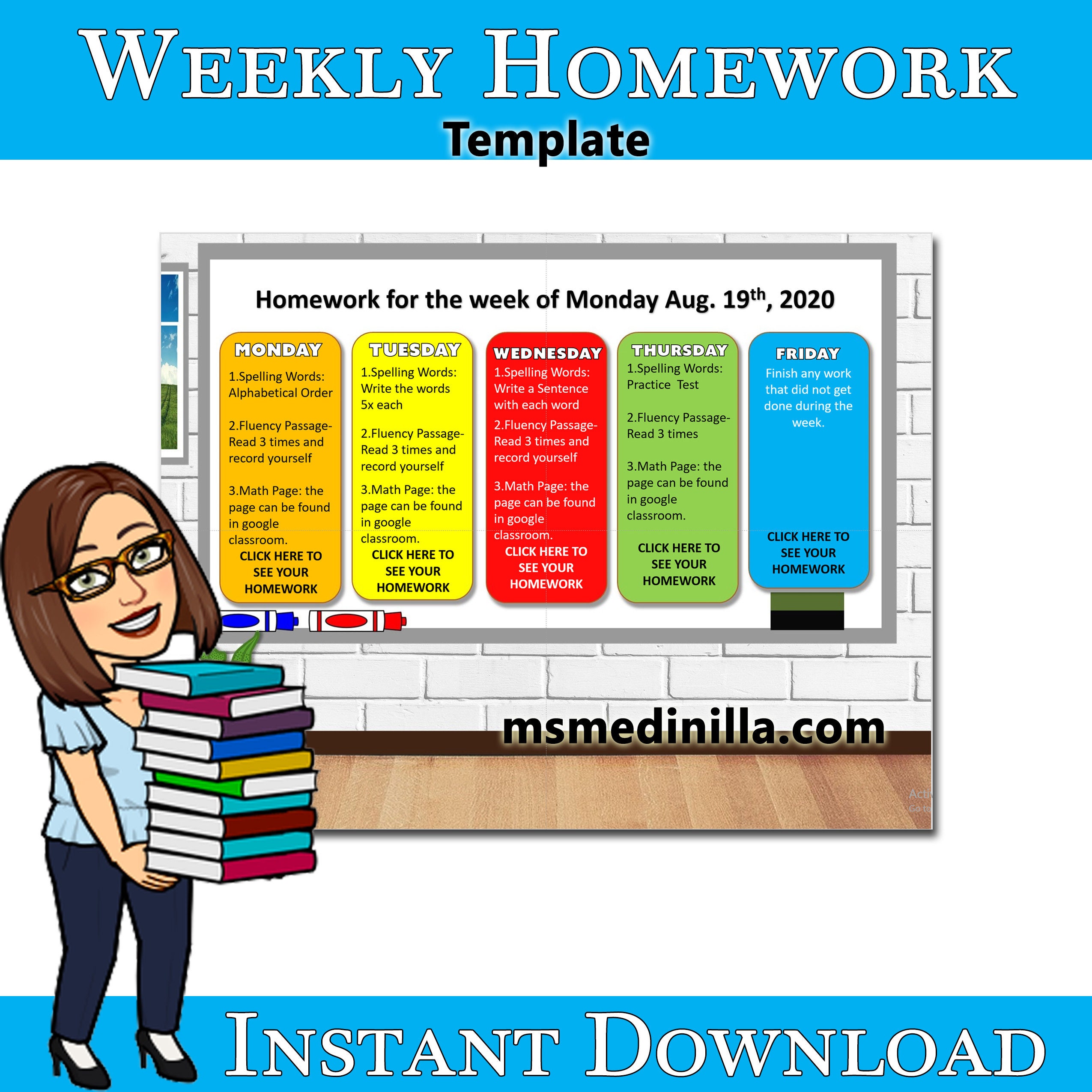 Homework Distance Learning Template Virtual Classroom Easy - Etsy