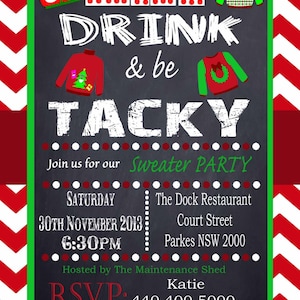 Tacky Sweater Party Invitation Chevron Red Chalkboard Uly Sweater ...