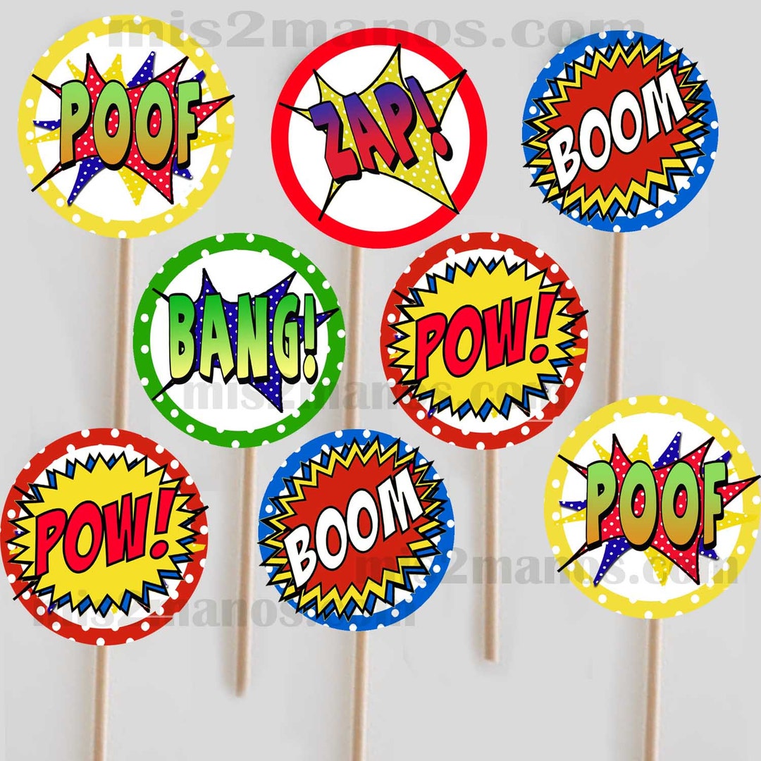Super Hero Comic Book Cupcake Toppers Printable DIY Set of 20 Superhero ...