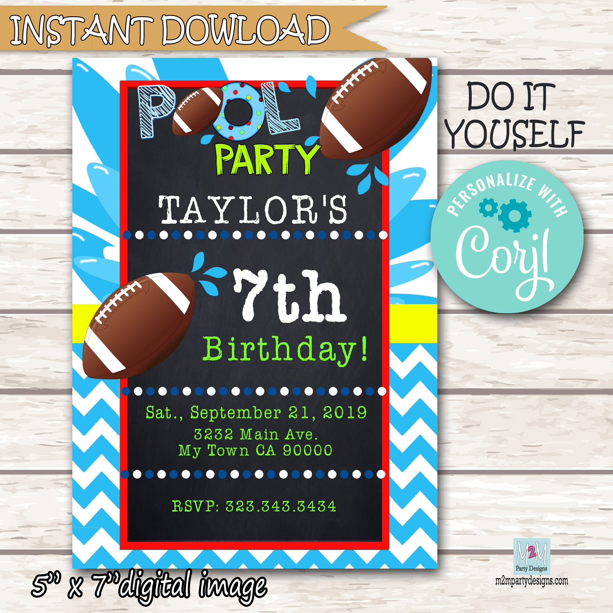 Football Pool Party Invitation - Custom- Pool Party Water Birthday ...