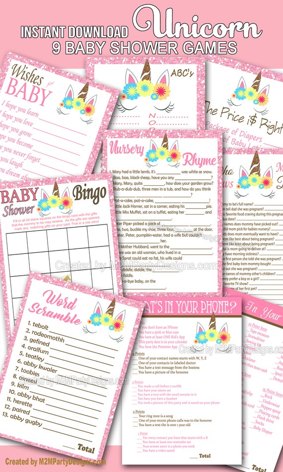 Unicorn Baby Shower Games Printable Darcy Floral Pink | Printable Baby