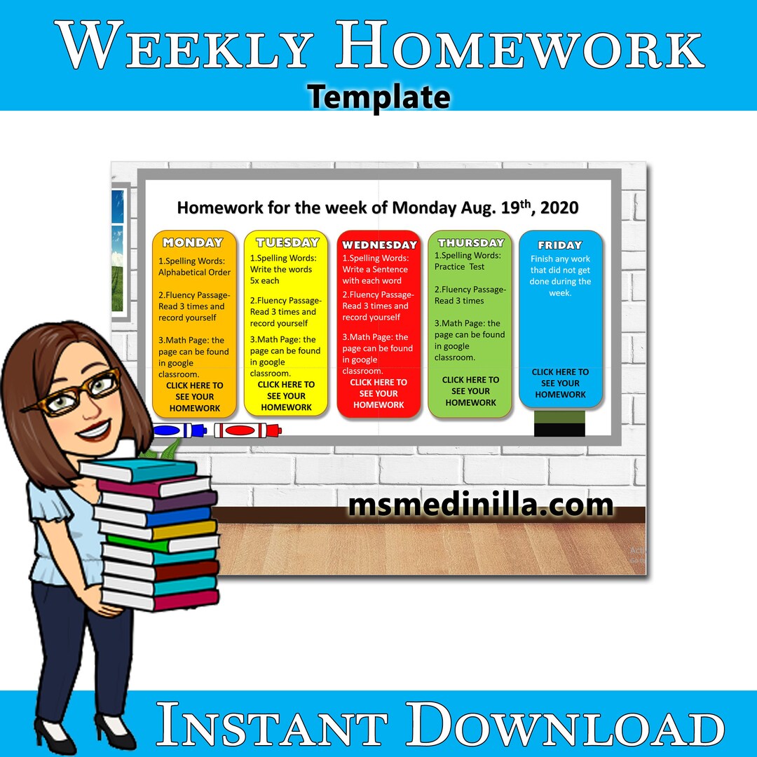 Homework Distance Learning Template, Virtual Classroom Easy Editable ...