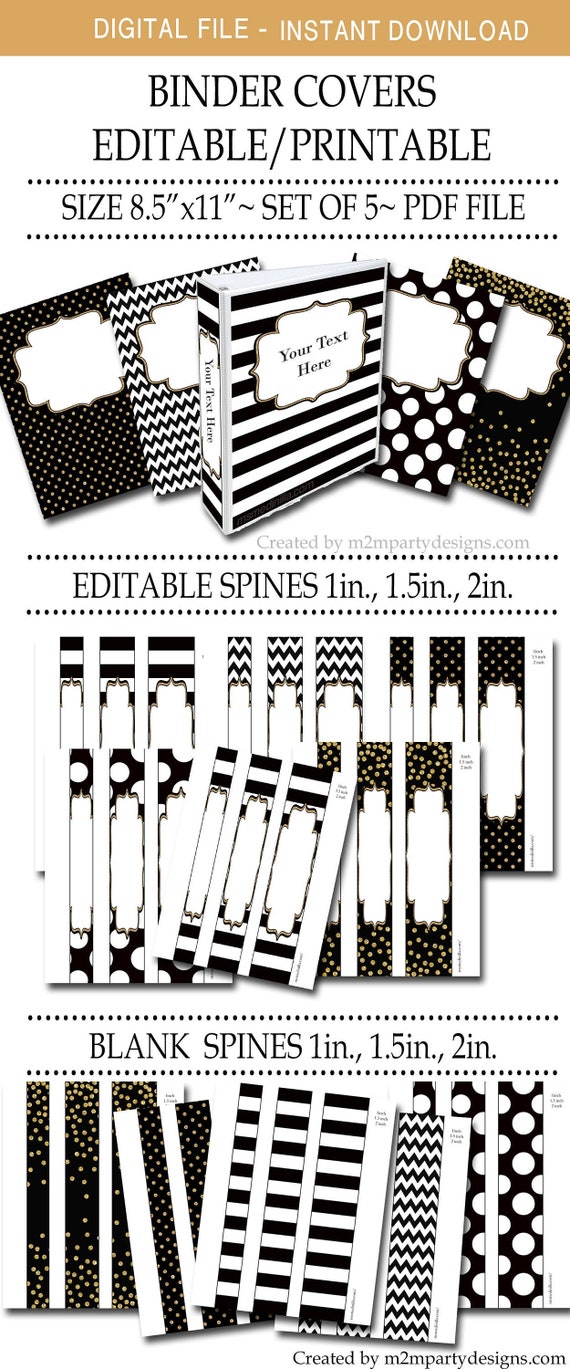 Paper Paper & Party Supplies Binder Cover Printable Editable Black ...