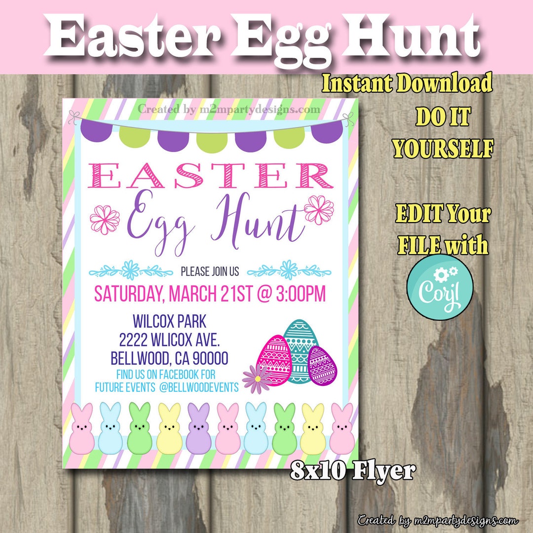 Easter Egg Hunt Flyer Invitation, Easter Party Invite, Bunny Party, PTA ...